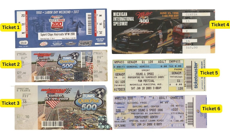Vintage NASCAR Racing Tickets! 6 to Choose: Rare Vintage Stock Car Race ...