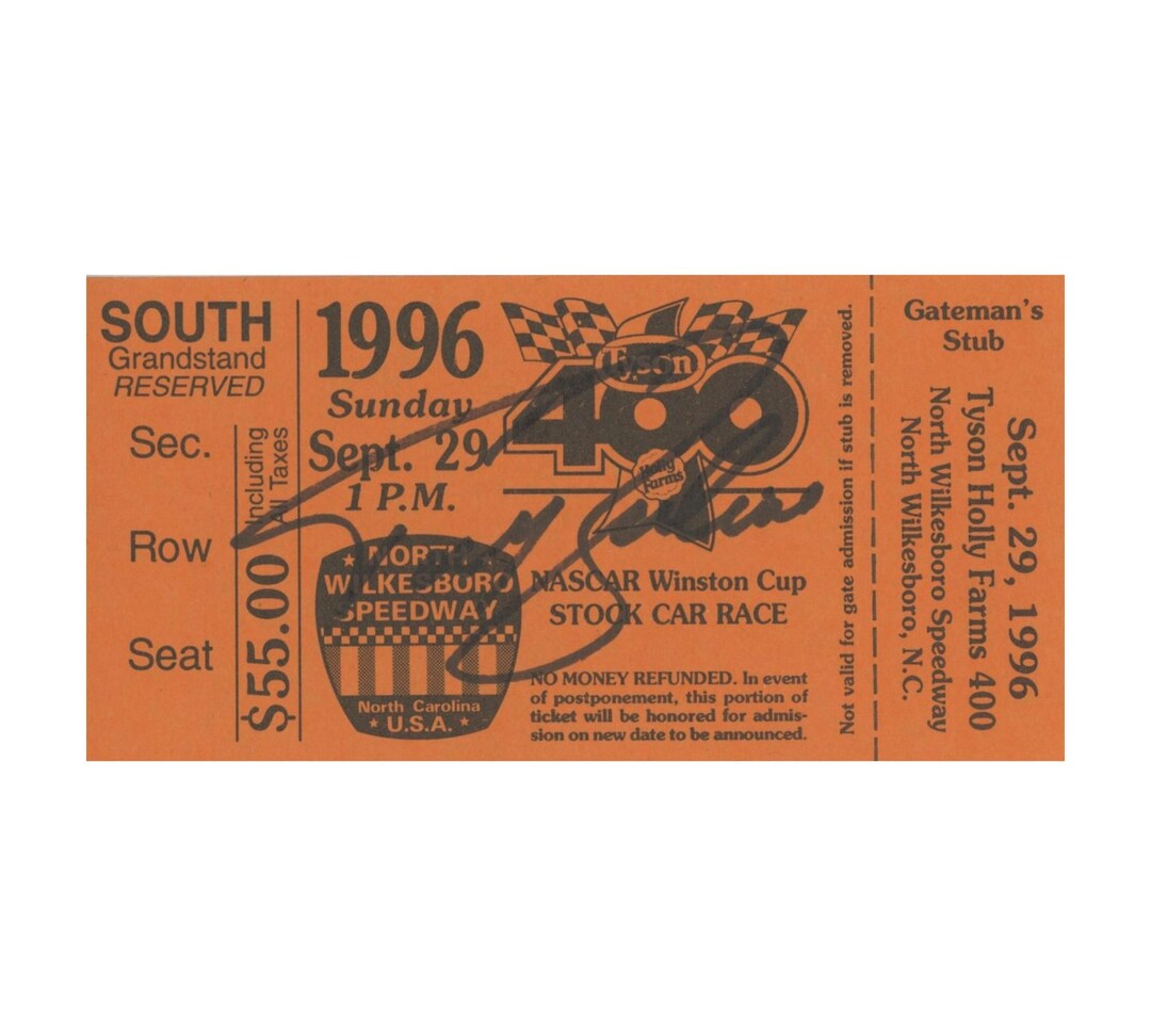 Signed 1996 North Wilkesboro NASCAR Ticket (last Race at Track) COA ...
