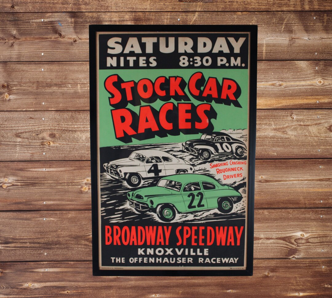 1950s Broadway Speedway Stock Car Racing 14X22 Framed Poster! Knoxville ...