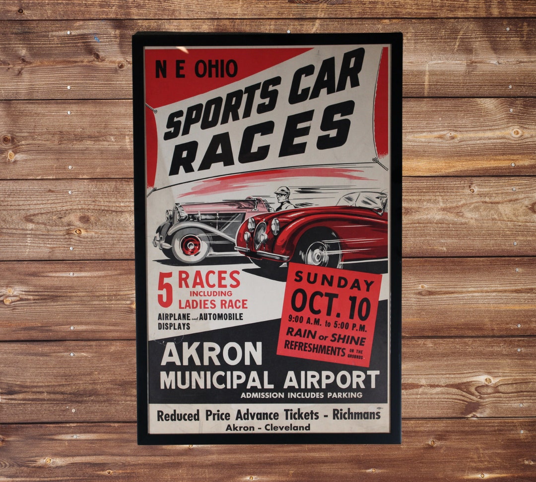 1950s Akron Ohio Sports Car Race Framed Poster! Rare 22x14 NE OH Auto ...