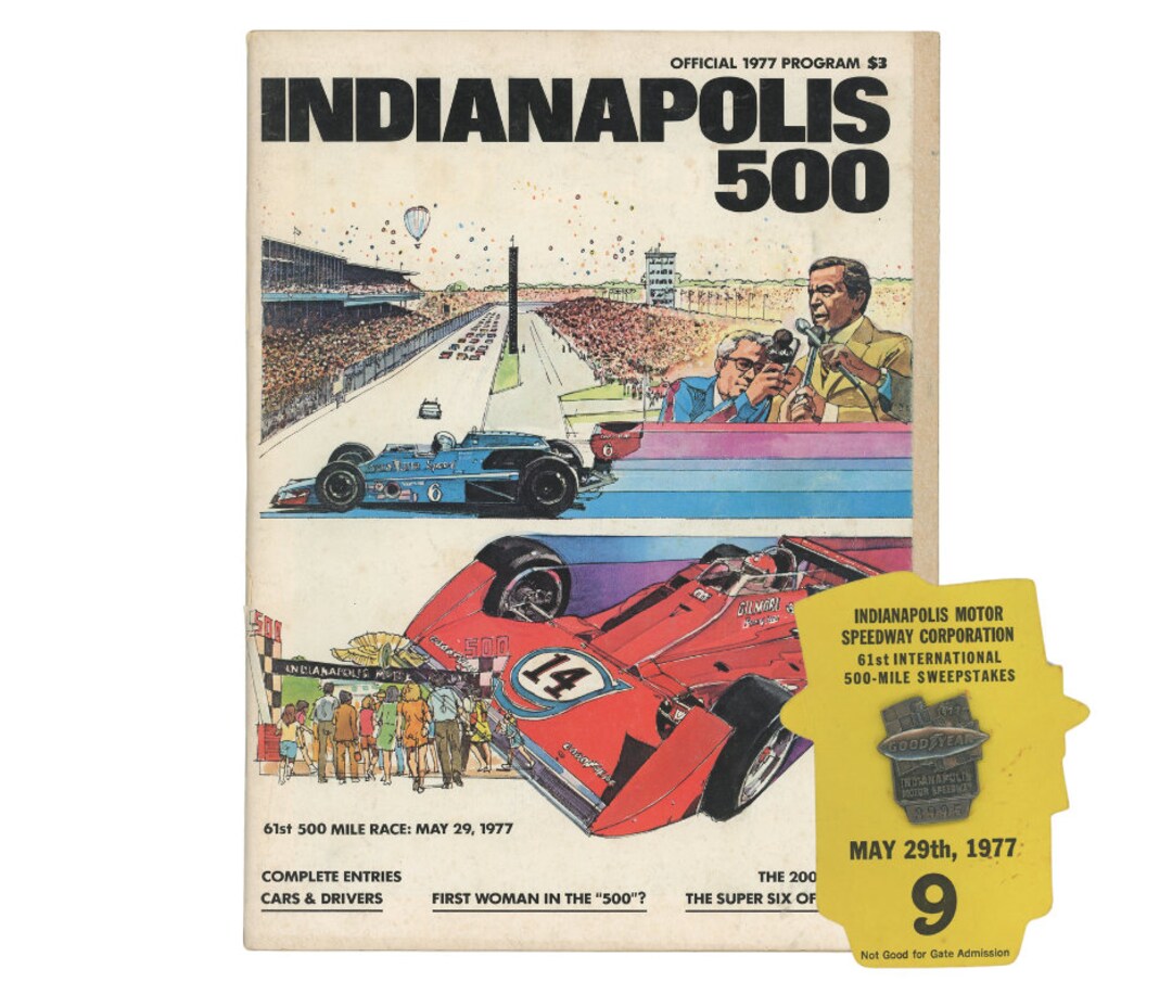 1977 Indy 500 Race Program & Pit Badge Pin With Backer Indianapolis ...