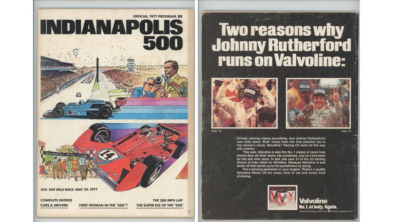 1977 Indy 500 Race Program & Pit Badge Pin With Backer Indianapolis ...