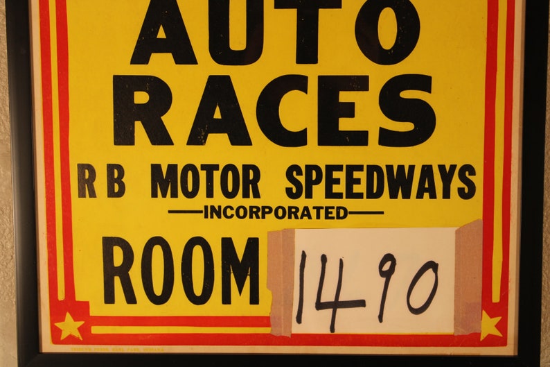 1960s RB Motor Speedway Auto Racing 14X22 Framed Poster! Rare Stock ...