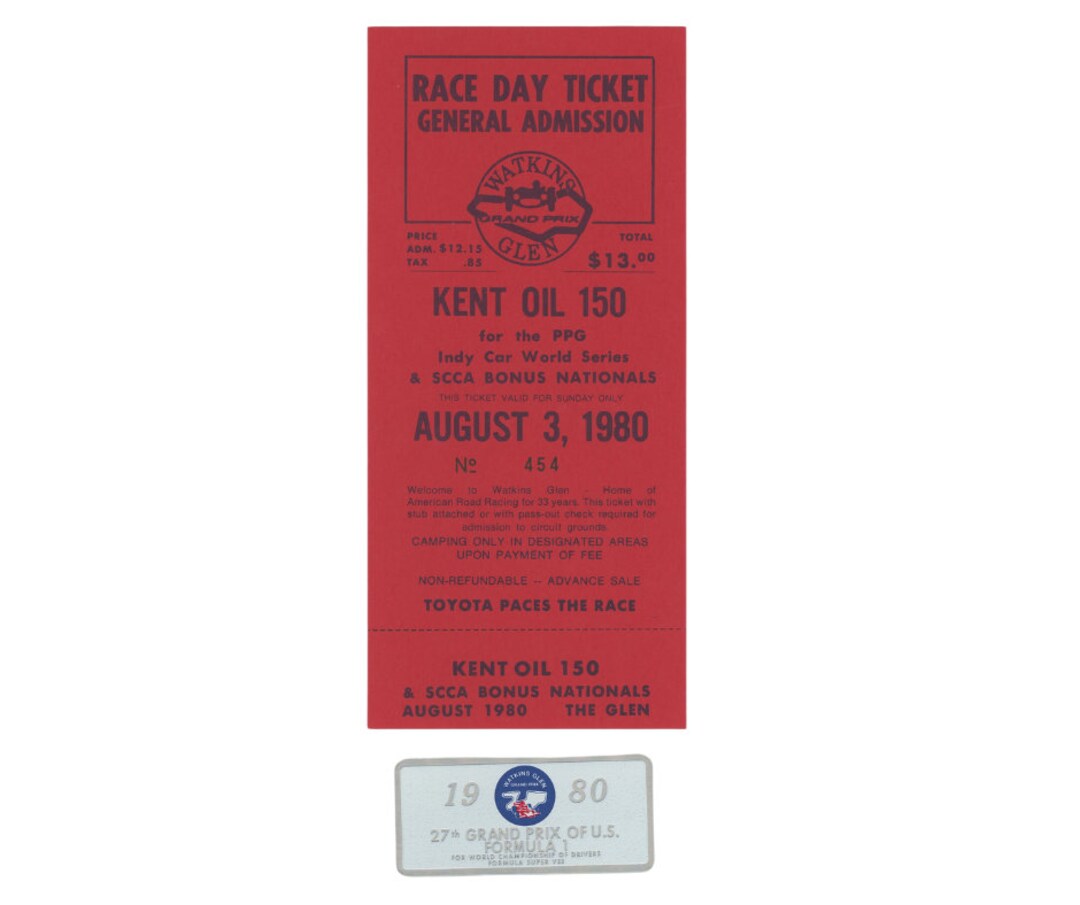 1980 Watkins Glen Kent Oil 150 Racing Ticket + Race Plate! Rare Indy ...