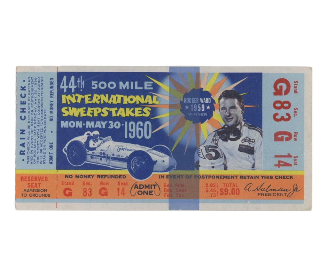 1960 Indy 500 Race Day Ticket Indianapolis Race Stub With 59 Winner ...