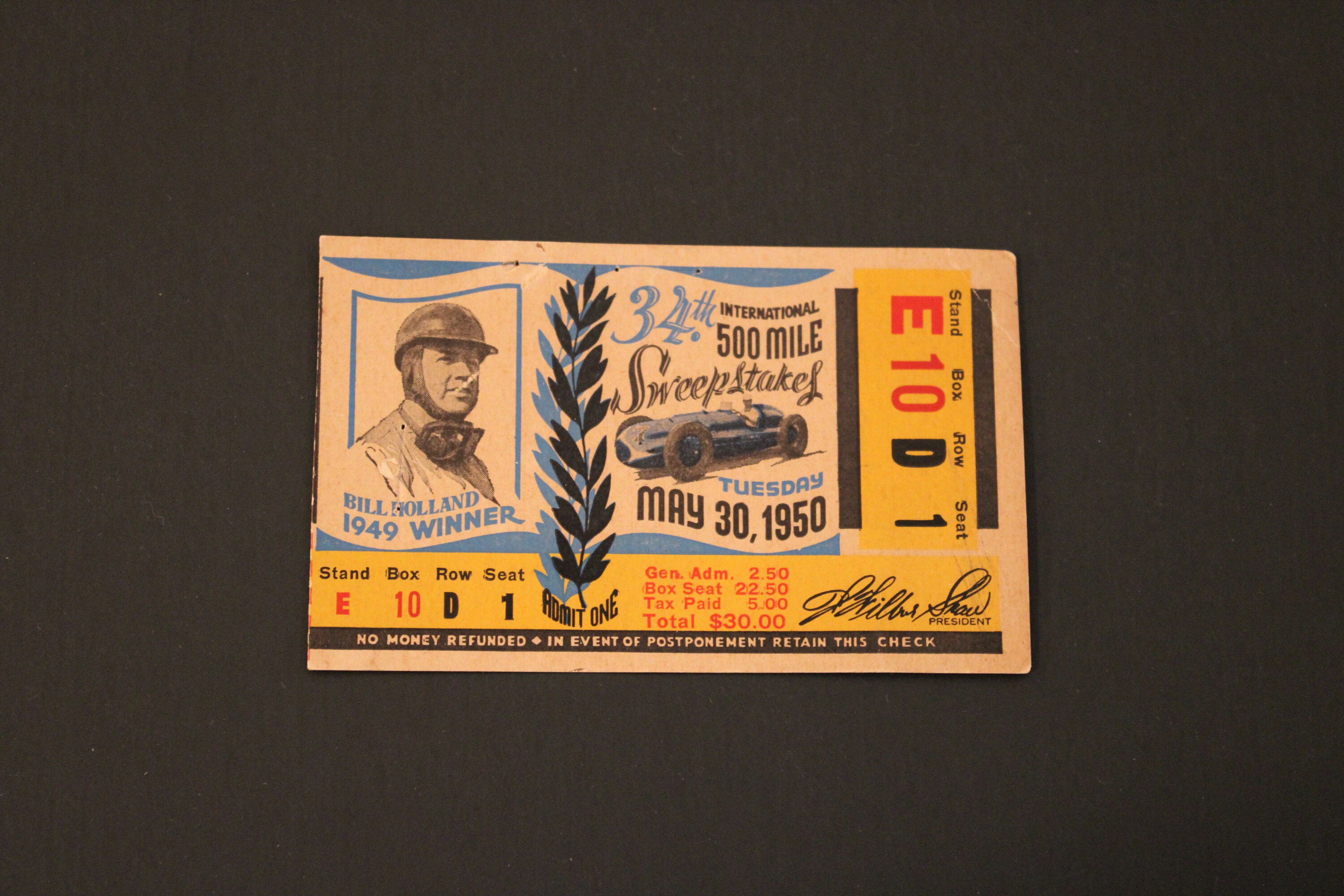 1950 Indy 500 Racing Ticket! Original Indianapolis Race Stub Pass 49 ...