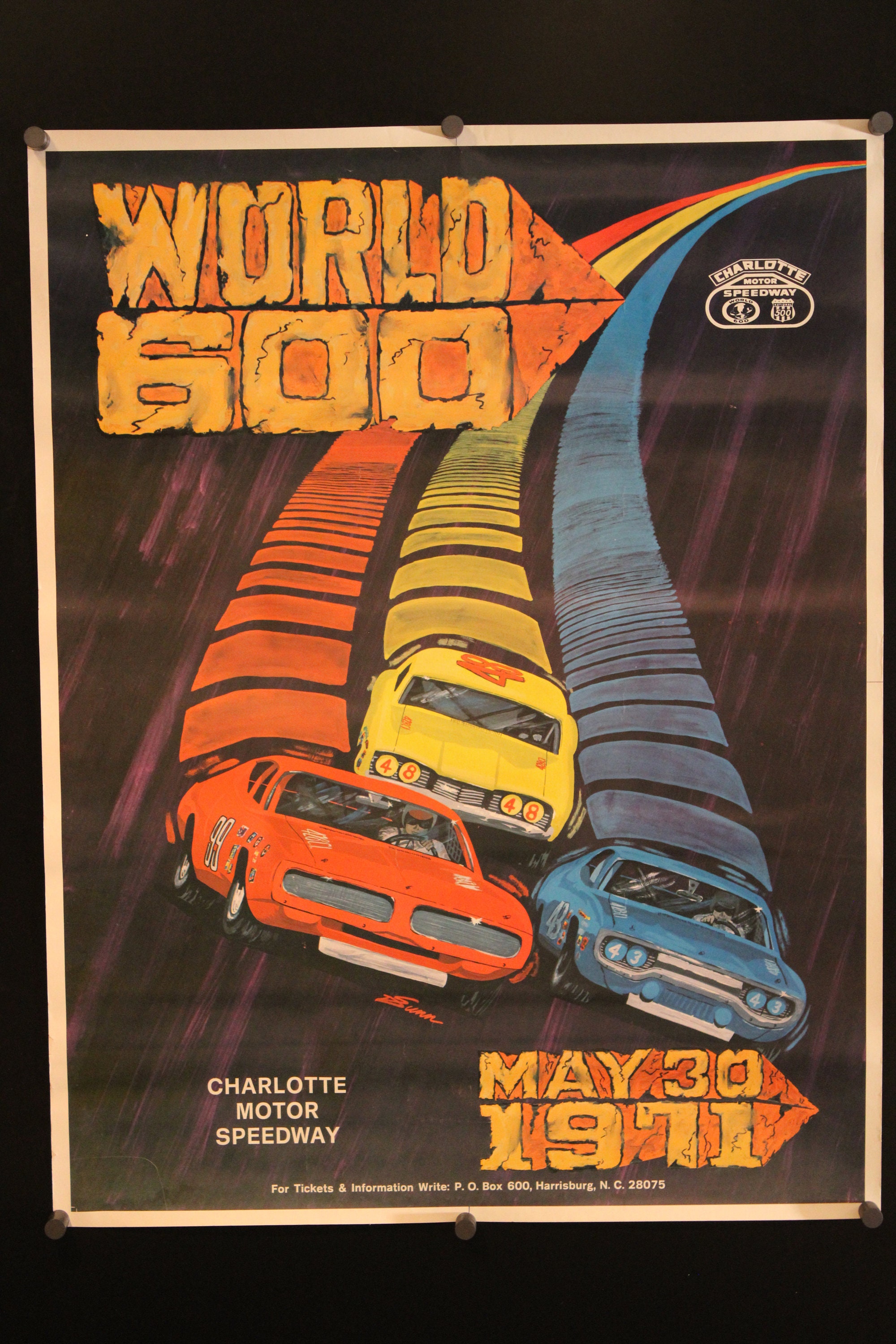 1971 NASCAR Racing Poster Rare World 600 Auto Race Sign, Charlotte ...