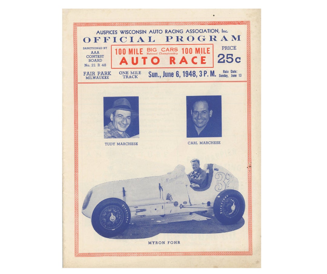 1948 Wisconsin Big Car Auto Race Program! Rare Vintage 100-mile ...