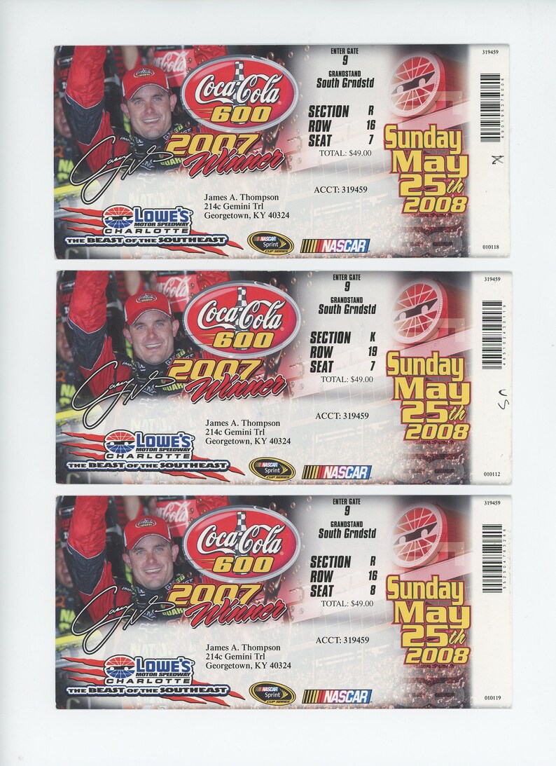2008 Coca Cola 600 Racing Tickets Charlotte Motor Speedway - Etsy