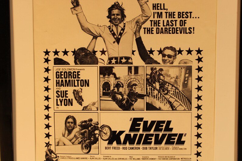 1971 Evel Knievel Movie Framed Poster Ads! Starring George Hamilton as Evel Riding His Harley ...