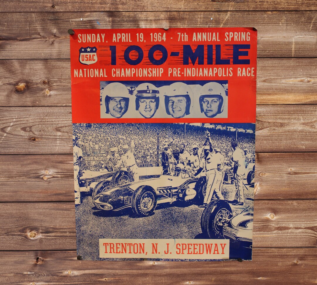 1964 100-mile USAC National Championship Racing Poster! Trenton NJ ...