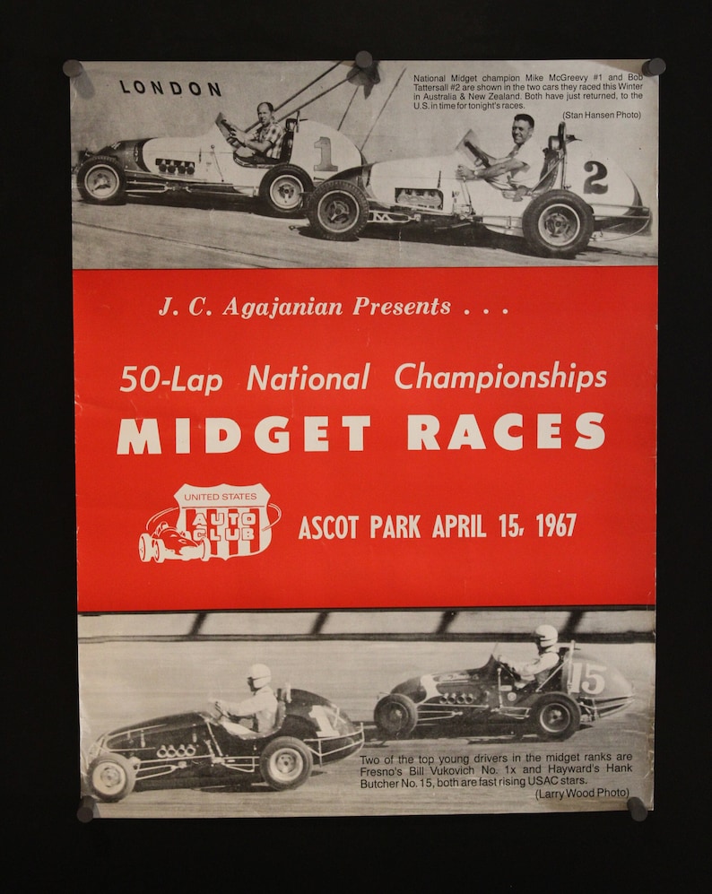 1967 Ascot Park Midget Race Poster, JC Agajanian, USAC Racing Art - Etsy