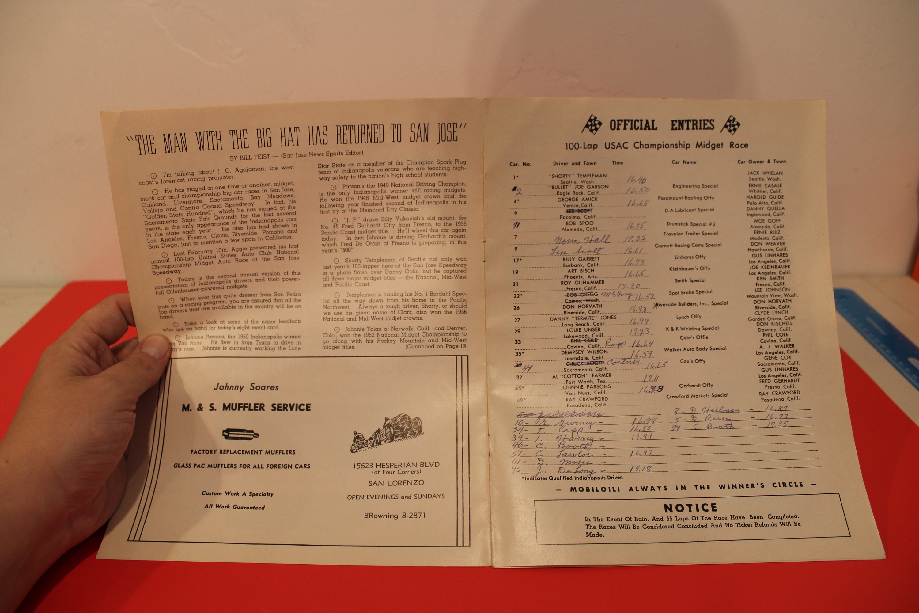 1958 National Championship Midget Racing Program! Rare 100-lap ...