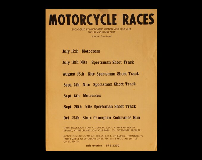 1960s Motorcycle Racing Poster Original Rare Racing Flyer AMA Motocross ...