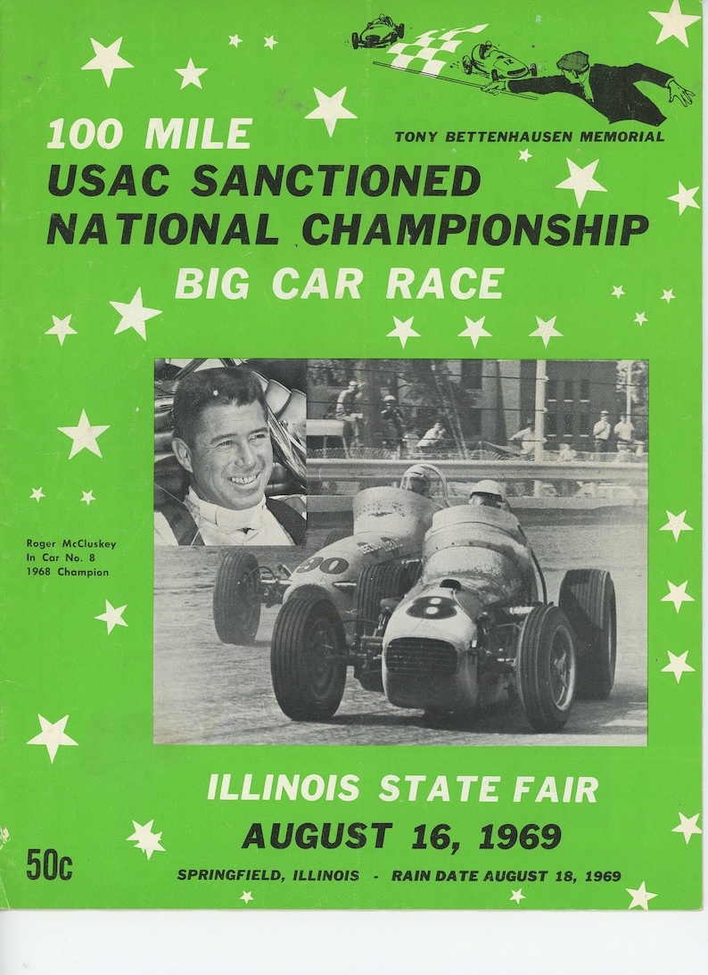1969 National Big Car Race Program! Rare 100 Mile USAC Sanctioned ...