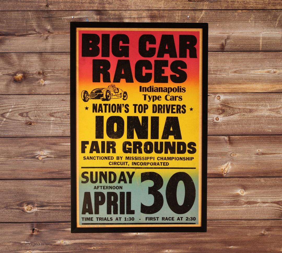1950s Ionia Fair Grounds Big Car Races 14X22 Framed Poster Indy Type ...