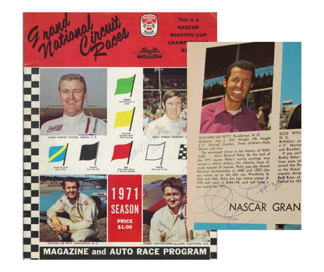 1971 Richard Petty Signed NASCAR Program Cecil Owens Autograph Stock ...