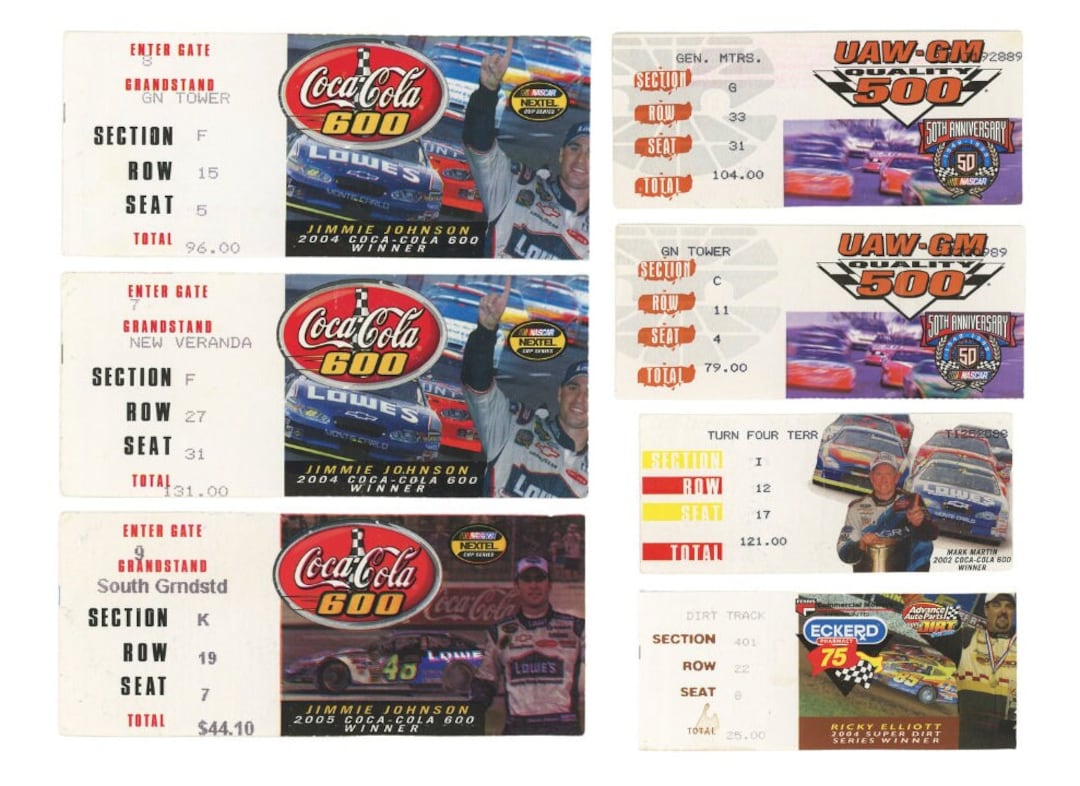 NASCAR Charlotte Speedway Racing Tickets! 7 to Choose From, Rare ...