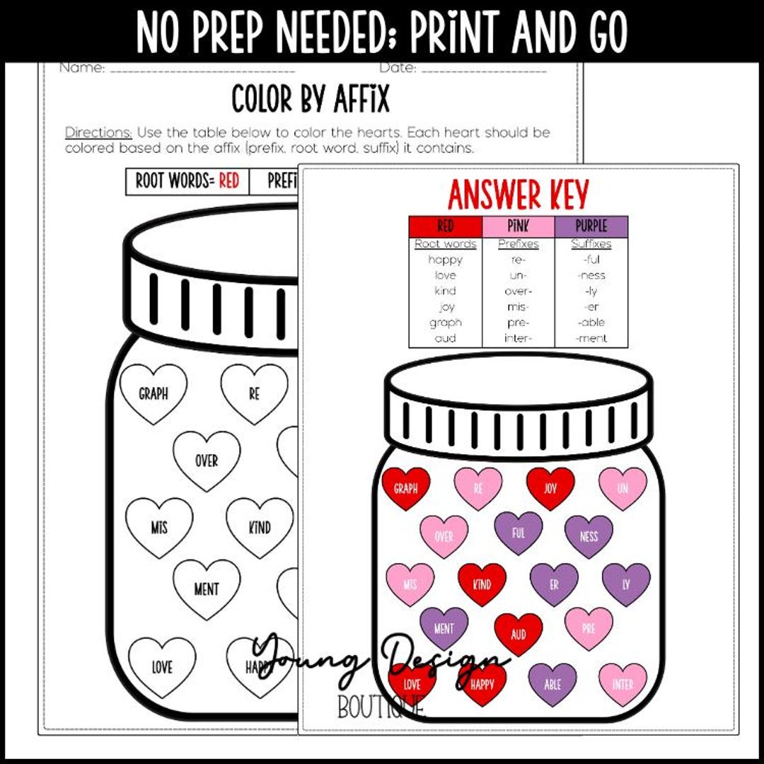 Valentine’s Day Color by Affix | Word Roots, Prefixes & Suffixes ...