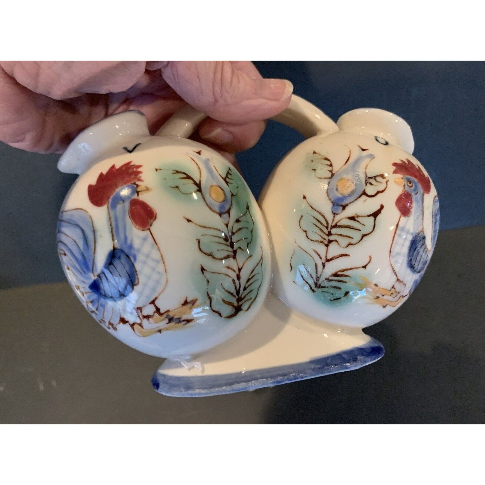 Vtg Nasco Hand Painted Salt & Pepper Shakers With Tray Oil and Vinegar ...