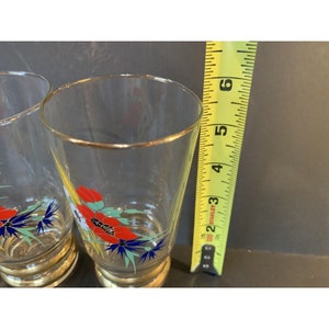 Vintage MCM Red White & Blue Flowers Clear Drinking Glass Tumblers With ...