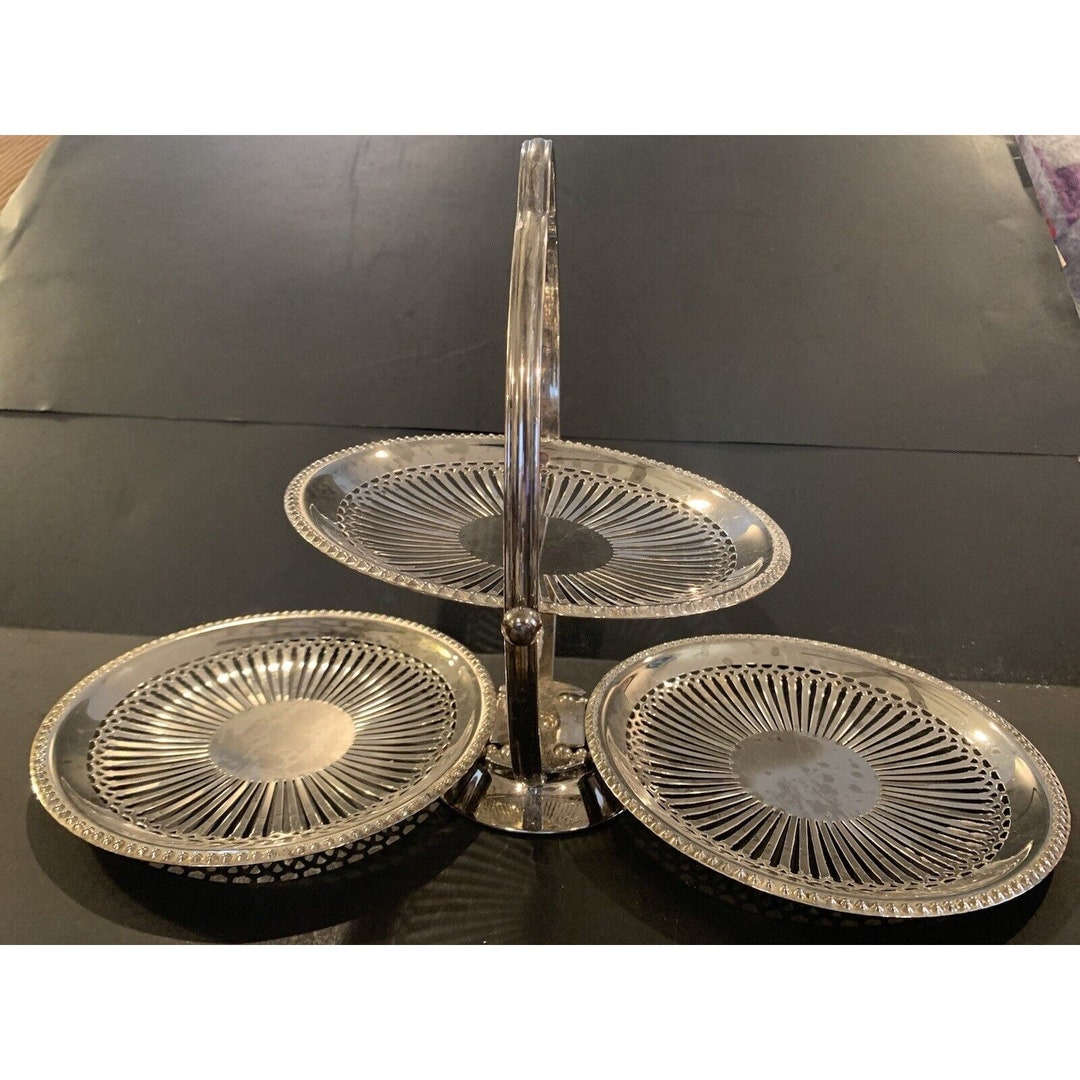 Vtg Silverplate 2 Tier Cookie Dessert Buffet Tray 3 Serving Plates ...