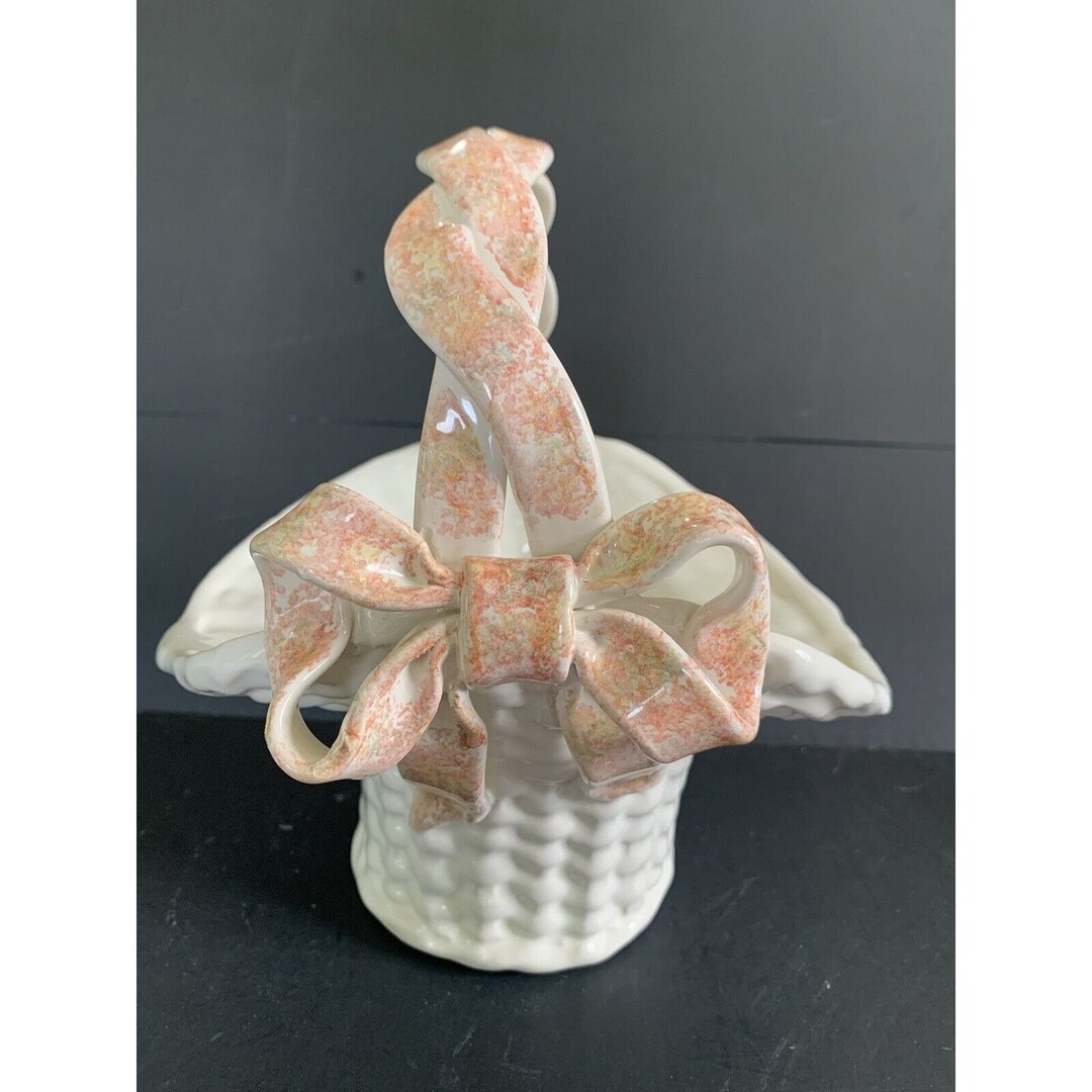 Vintage Studio Nova Portugal Peach and White Ceramic Weave Basket With ...