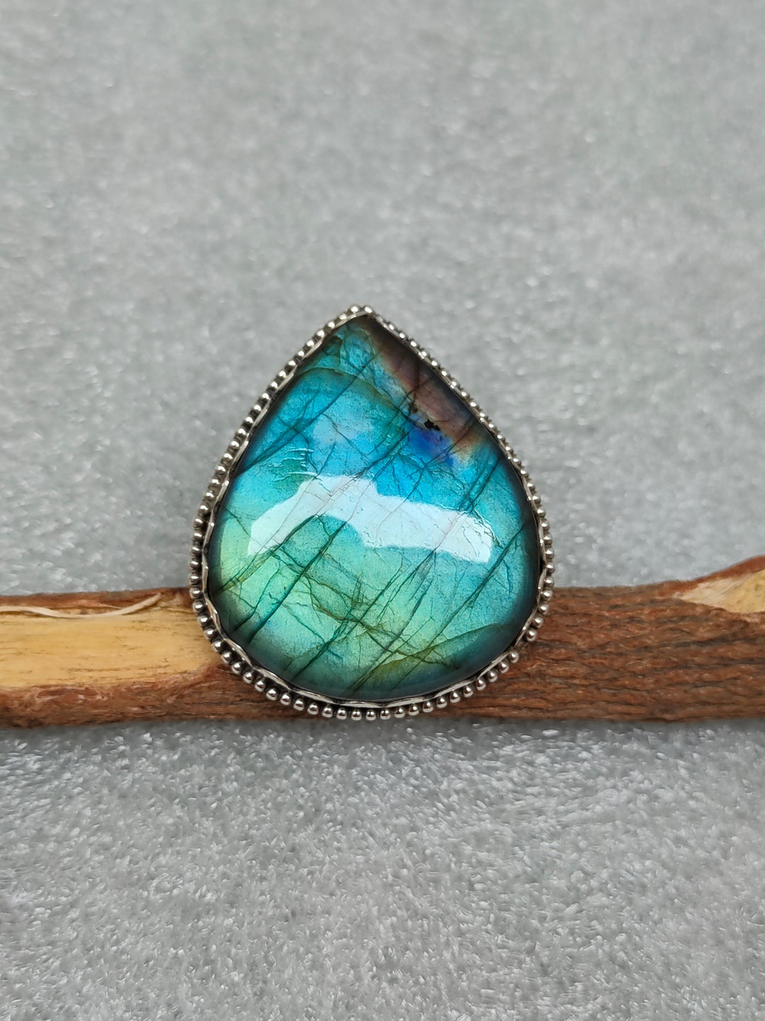 Large Natural Labradorite Ring, 92.5 Sterling Silver, Blue Flash ...