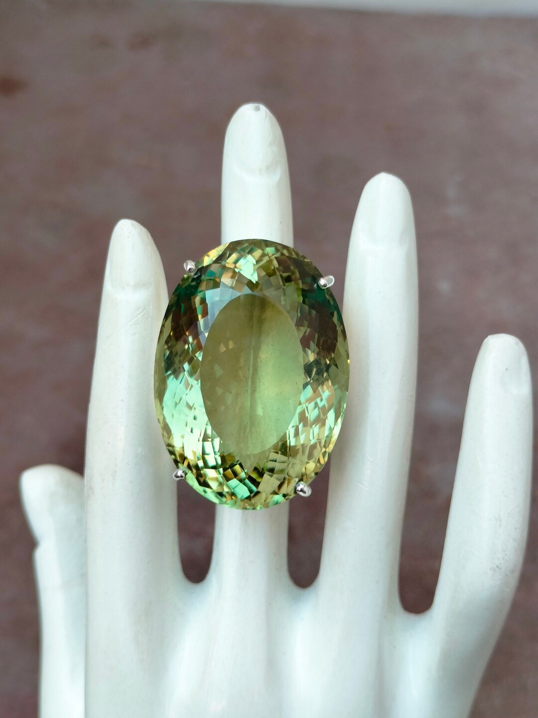 Certified 101.20 Carat Huge Natural Green Amethyst Ring, 92.5 Sterling ...