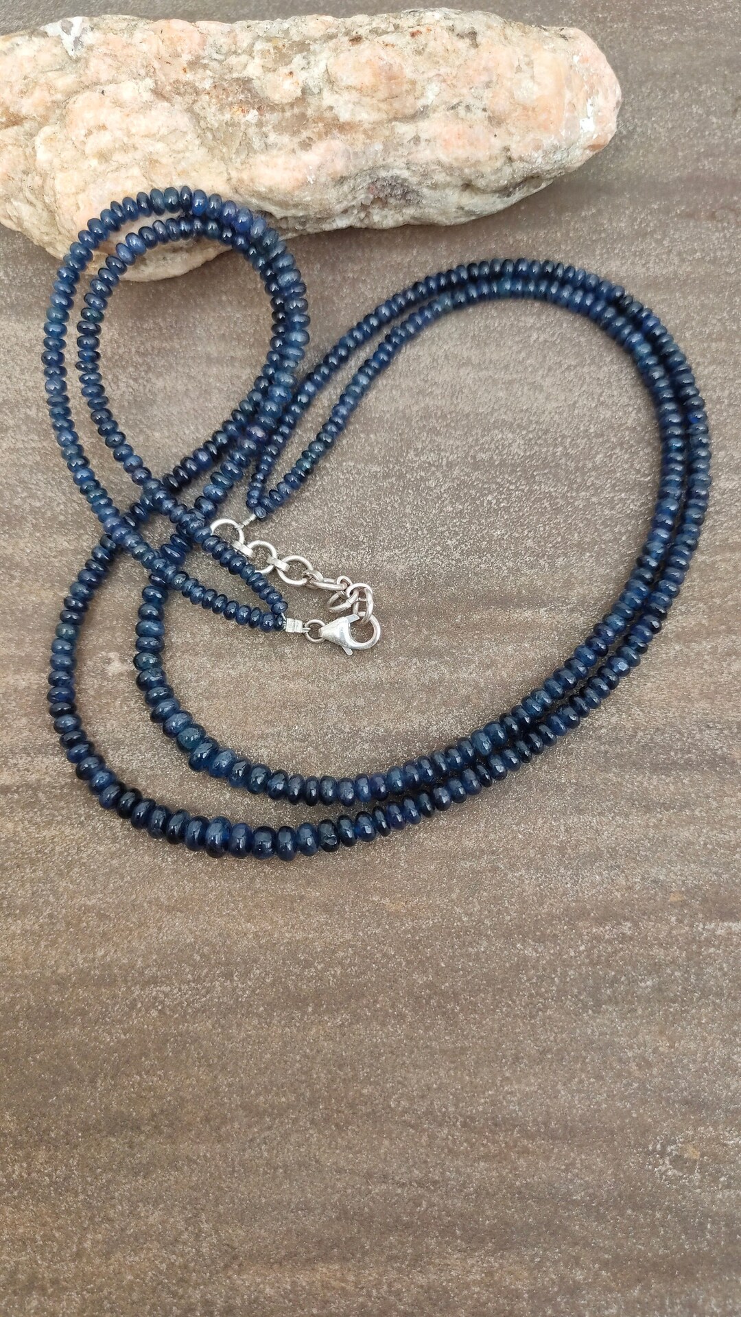 Natural Blue Sapphire Chain Sapphire Neacleace 92 .5 Sterling Silver ...
