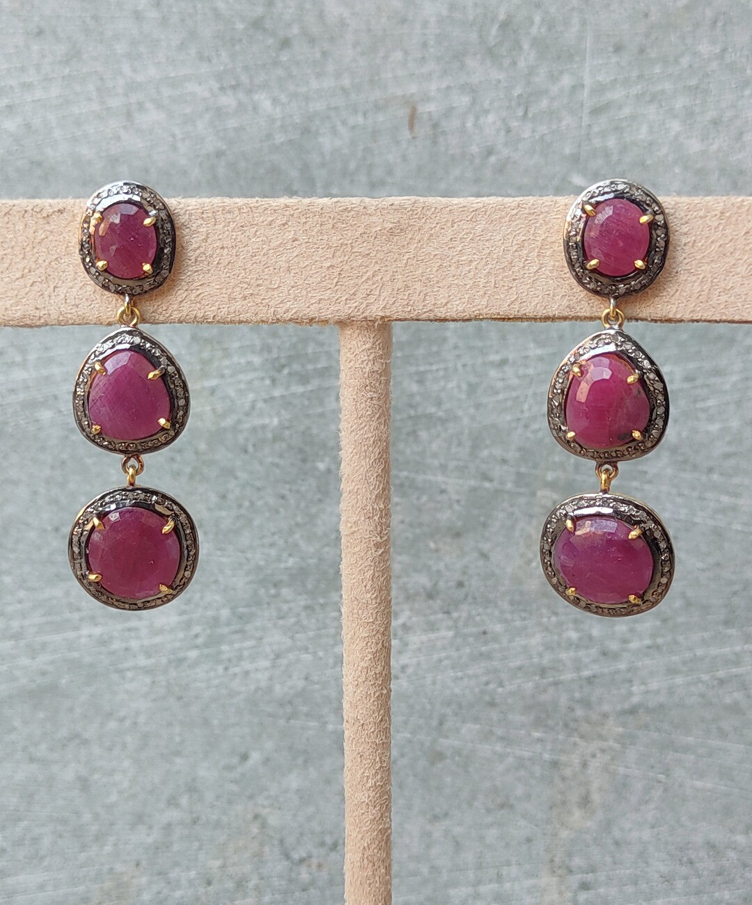 Certified Ruby Victorian Earrings Natural Ruby Natural Uncut Diamond ...