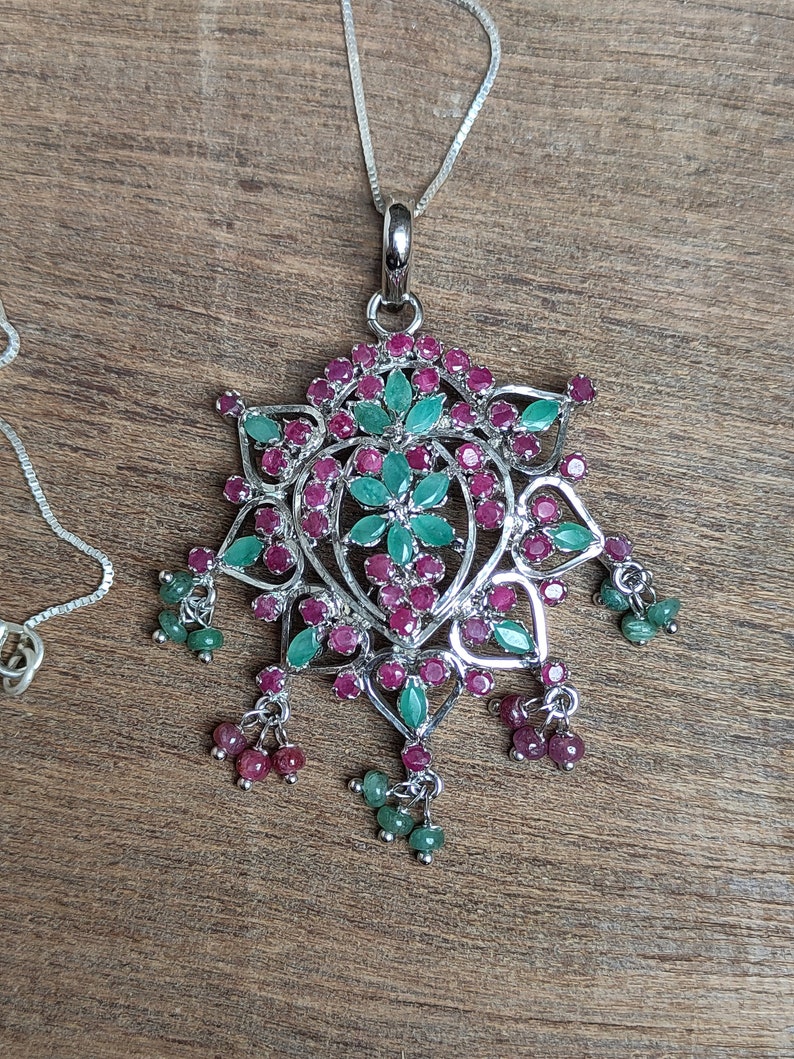 Large Natural Multi Gemstone Pendant 92.5 Sterling Silver - Etsy