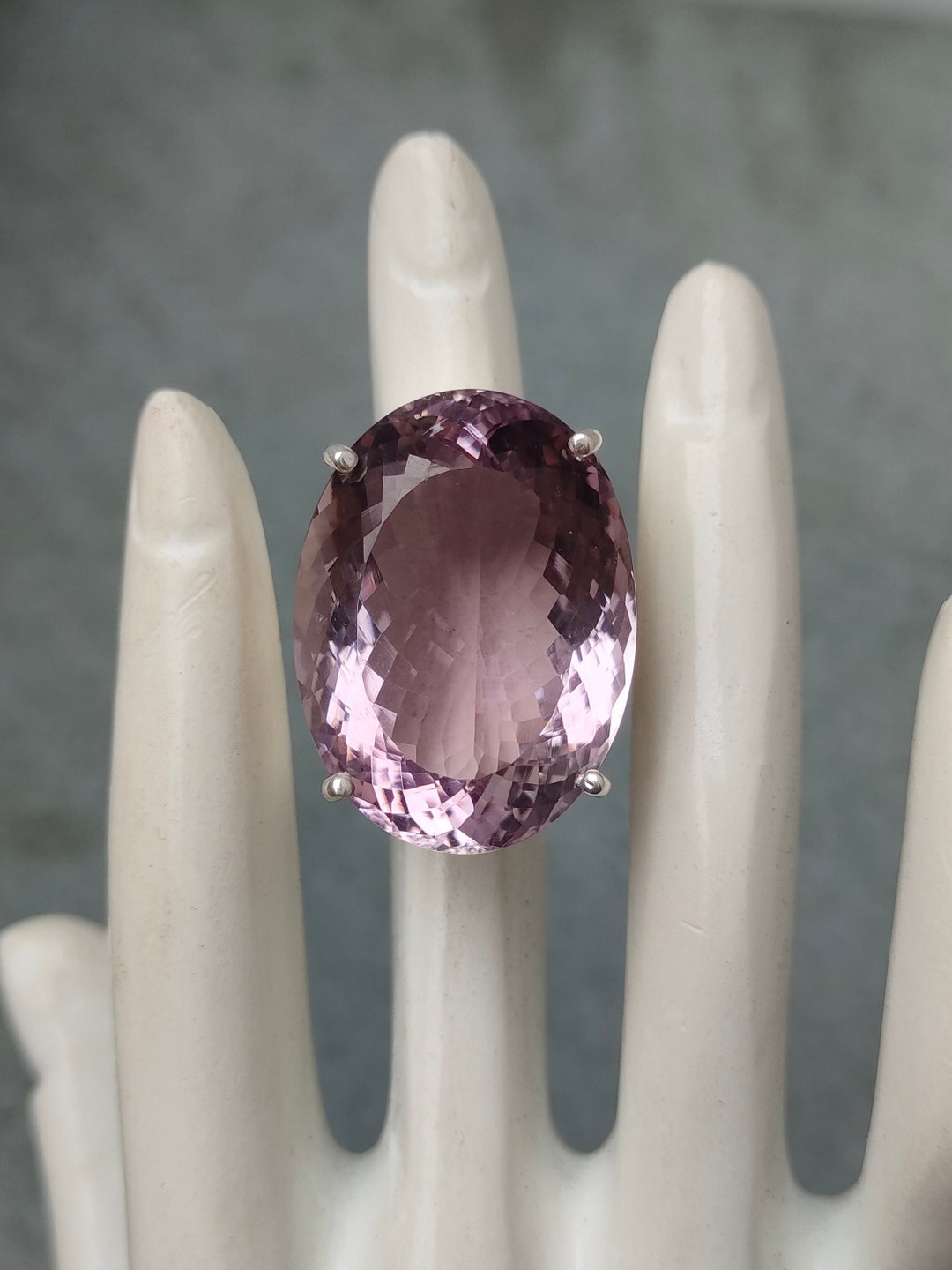 Handmade 51.80 Carat Pink Amethyst Ring: 92.5 Sterling Silver - Etsy