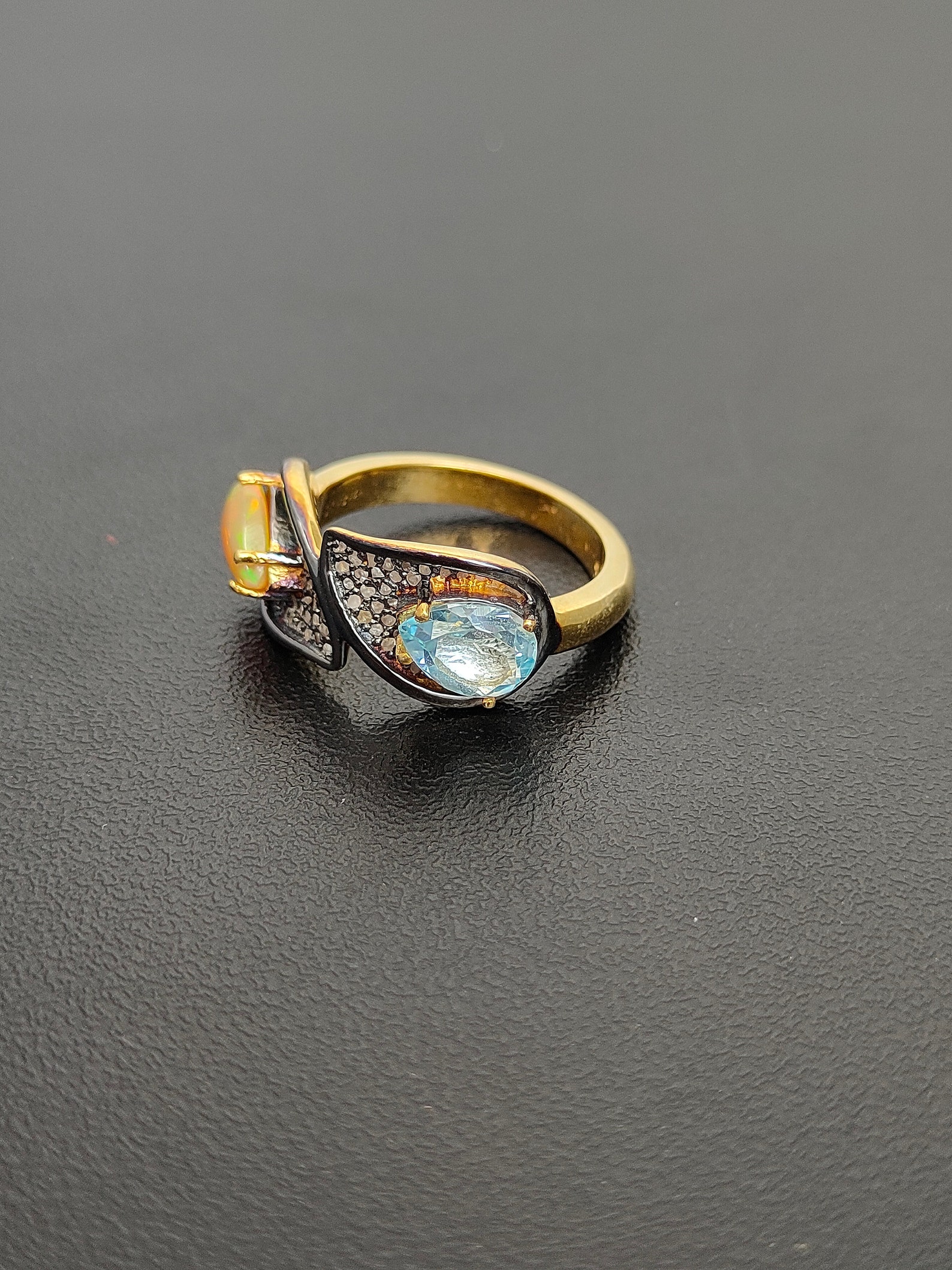 Natural Opal and Natural Blue Topaz Uncut Diamond Ring - Etsy