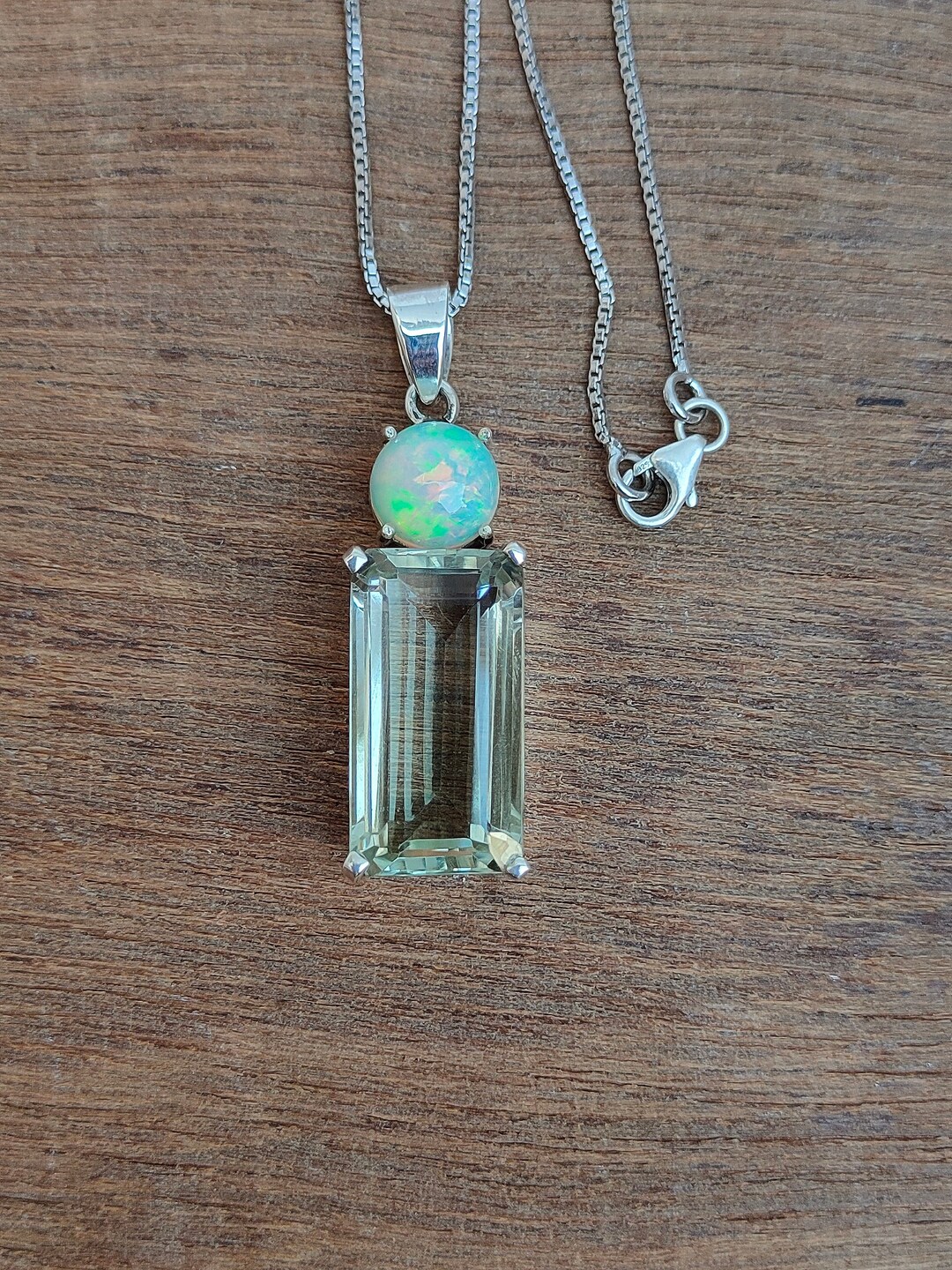 Large Gemstone Pendant, Natural Green Amethyst & Natural Opal Pendant ...