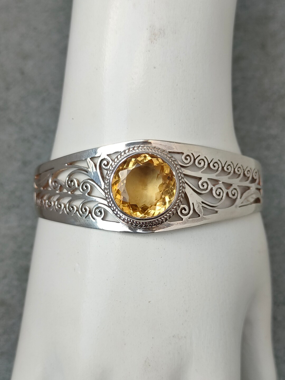 Filigree Citrine Bangle: Handmade 925 Sterling Silver Tribal Bracelet ...