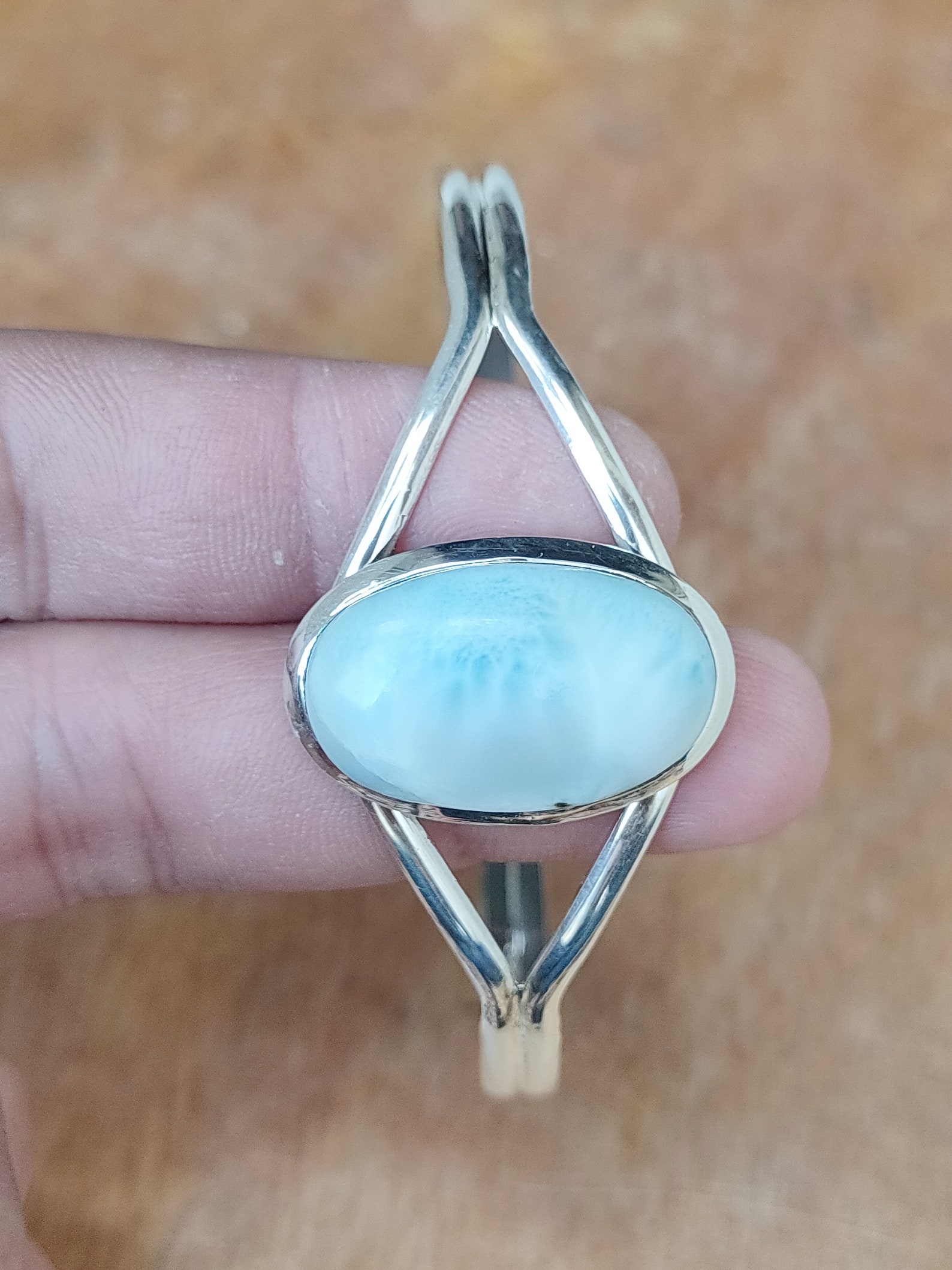 Natural Larimar Bangle 92.5 Sterling Silver Bangle Vintage - Etsy