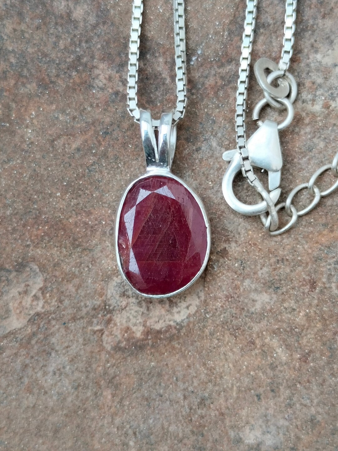 Certified Ruby Silver Necklace, Natural Ruby Silver Pendant, 92.5 ...