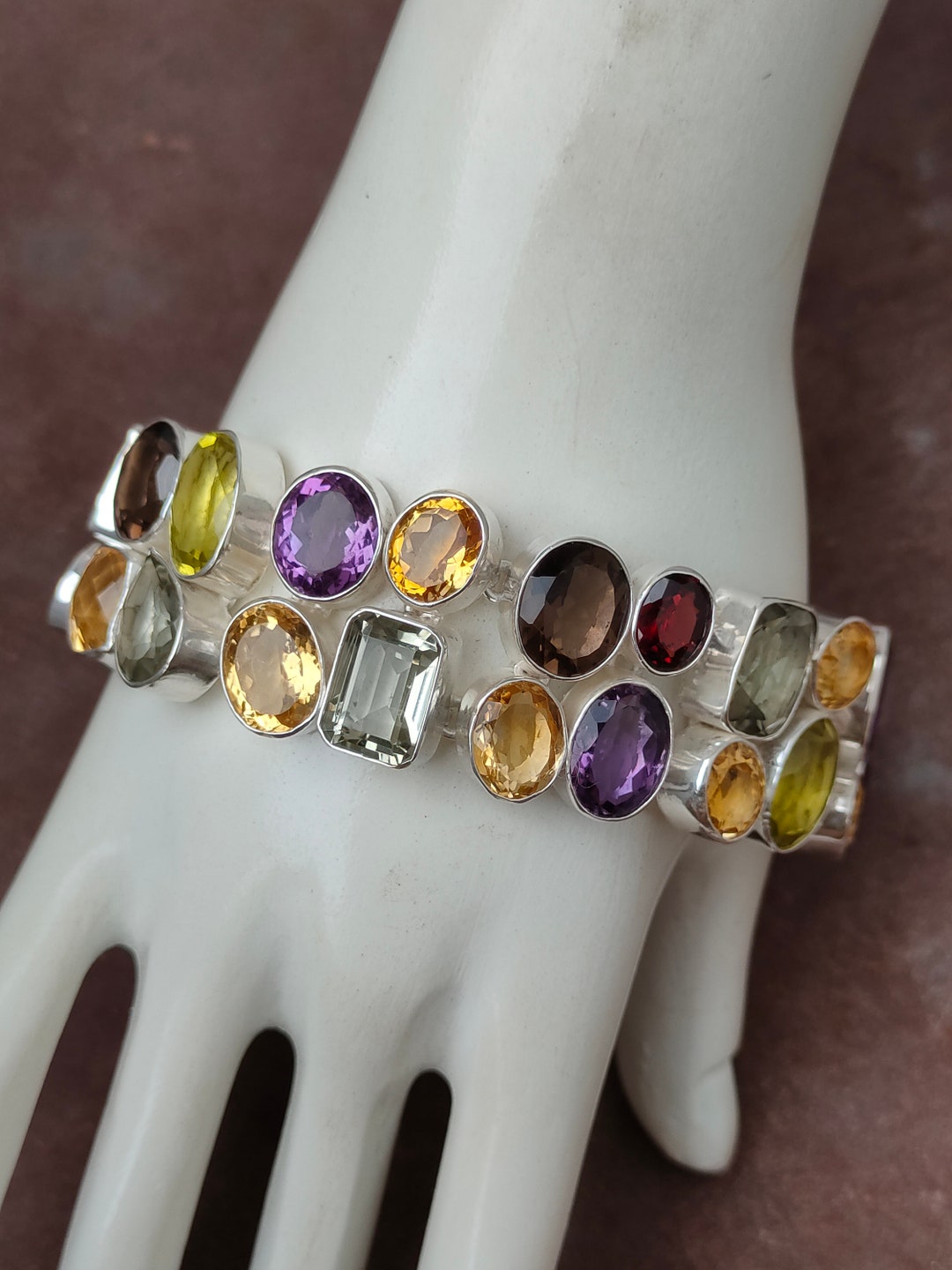 Multi Gemstones Bracelet, Natural All Gemstones Bracelet, 92.5 Sterling ...
