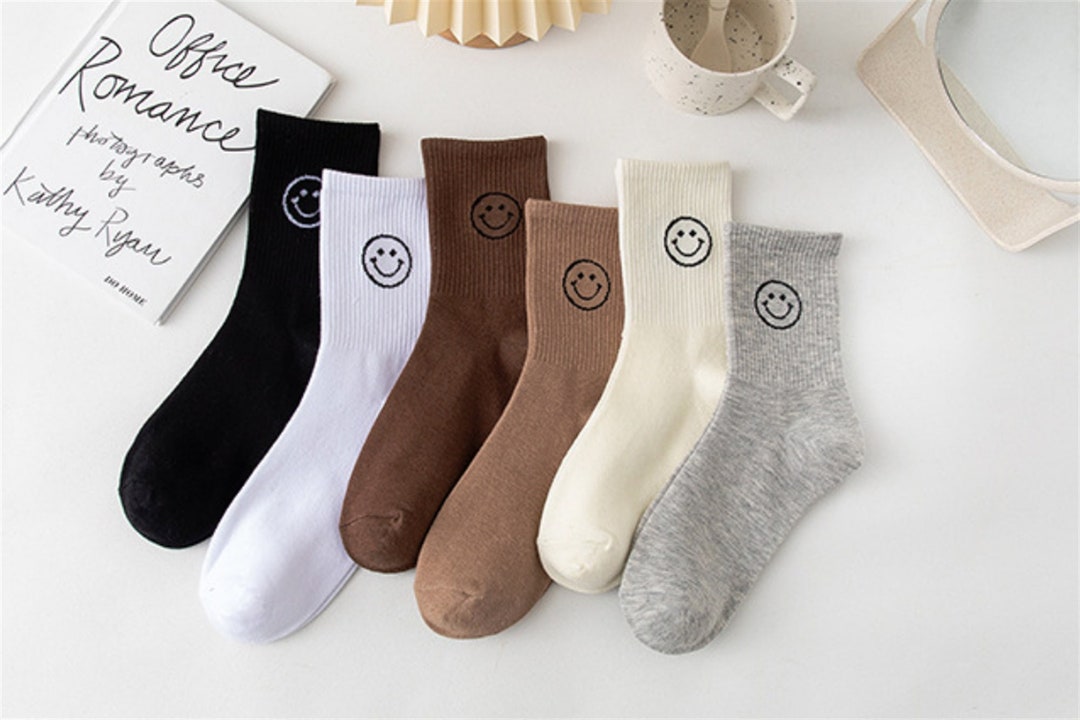 Happy Face Cotton Socks, Cute Smiley Face Socks, Unisex Smiley Face ...