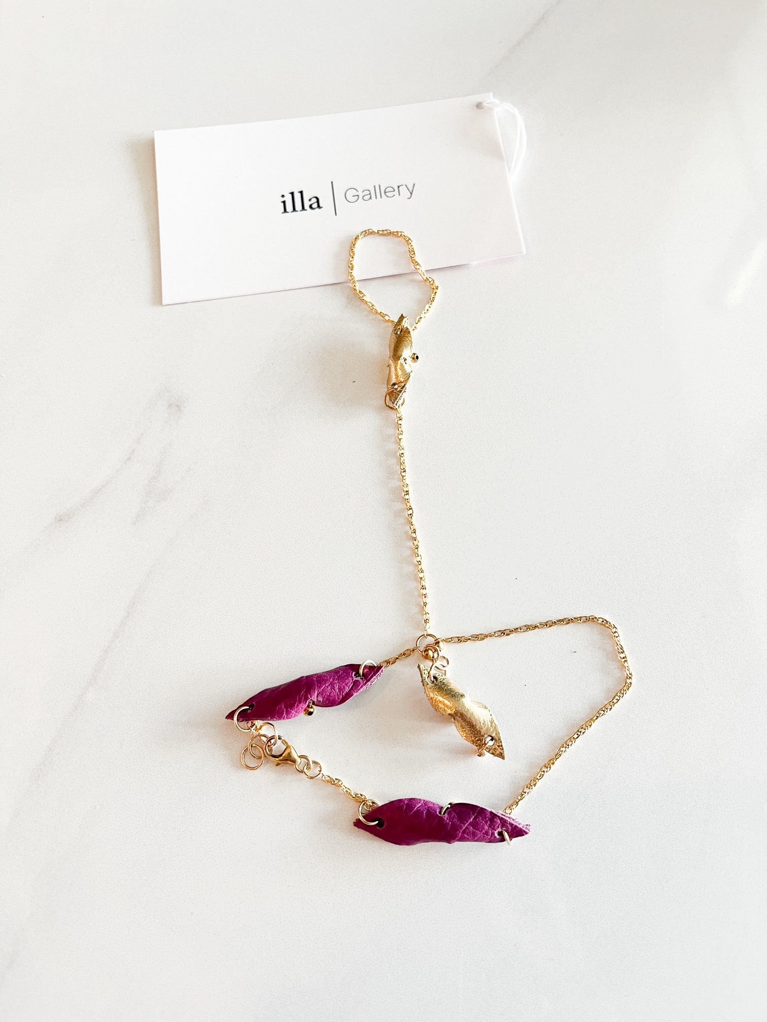 VELU | 14K Gold Filled Hand Harness Bracelet Ring With Leather Accents ...