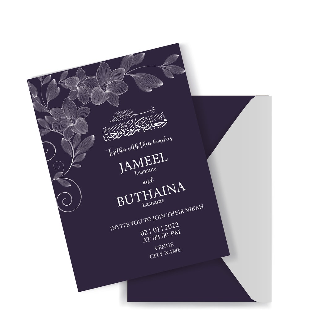 Muslim Wedding Invitation. Nikah Invite Valima Card. Indian Pakistani ...