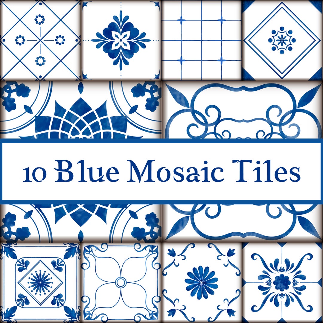10 Blue Tile Digital Paper Pack. Seamless Pattern. Digital Background ...