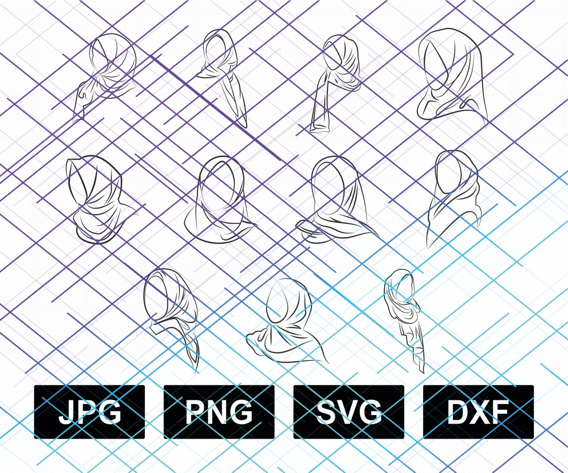 Women in Hijab. 11 Line Art Collection of Women in Hijab. Dxf - Etsy