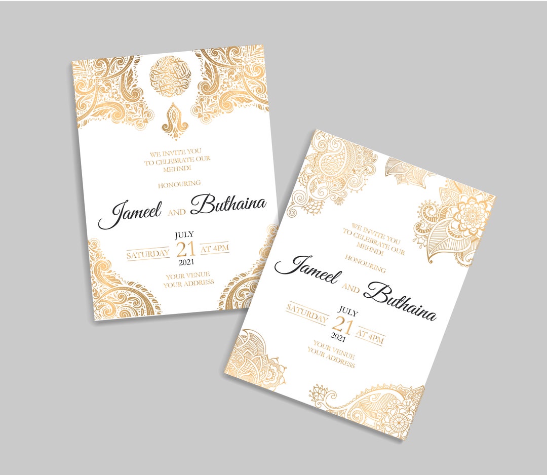 Wedding Invitation. Nikah Invite Valima Card. Englidh, Indian ...