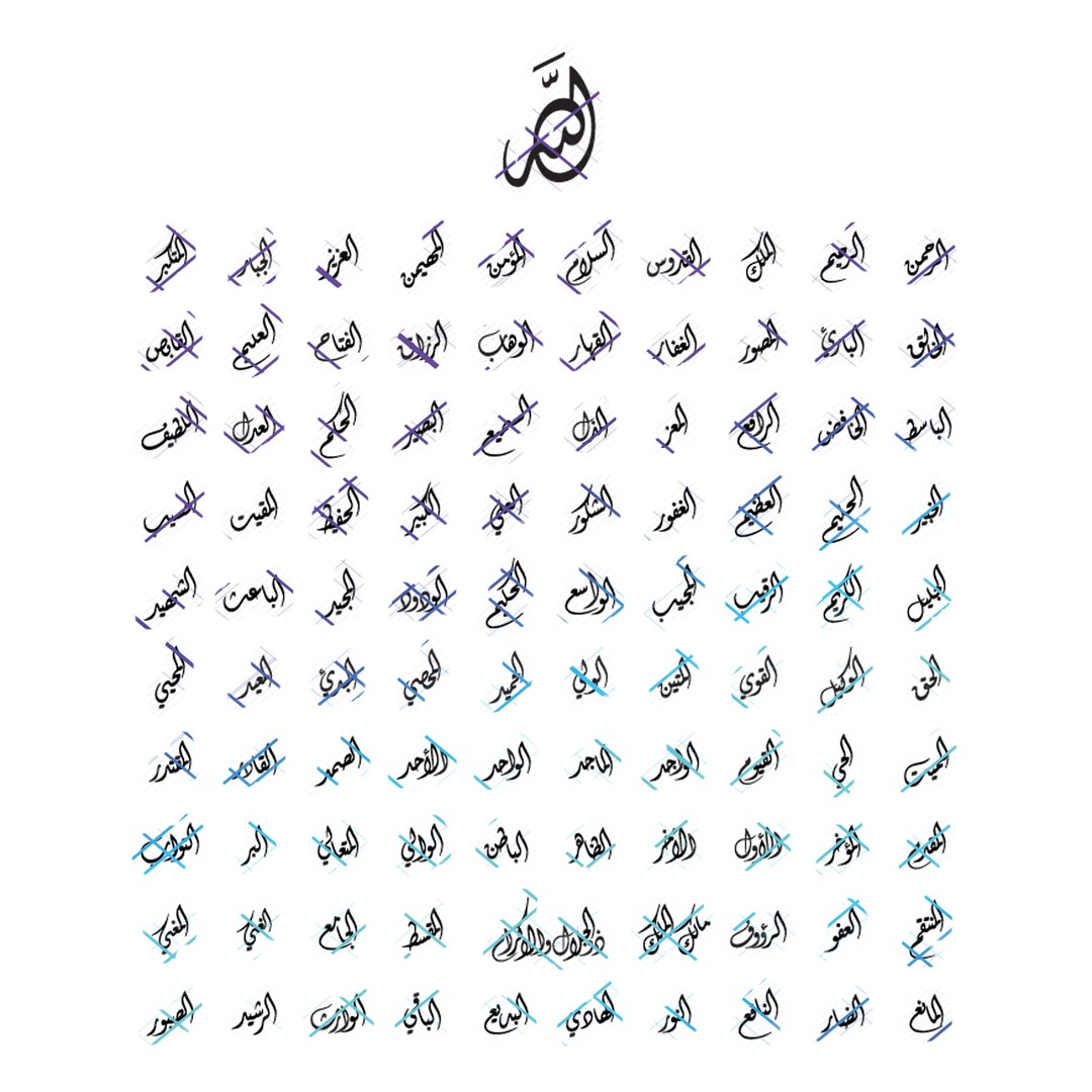 99 Names of Allah Diwani Calligraphy. Individual 99 Asmaa Allah Al ...