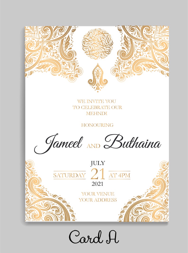 Wedding Invitation. Nikah Invite Valima Card. Englidh Indian - Etsy