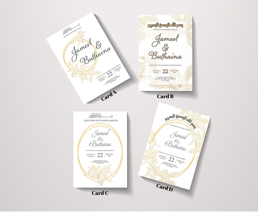 Wedding Invitation. Nikah Invite Valima Card. Englidh, Indian ...