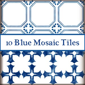 10 Blue Tile Digital Paper Pack. Seamless Pattern. Digital Background ...