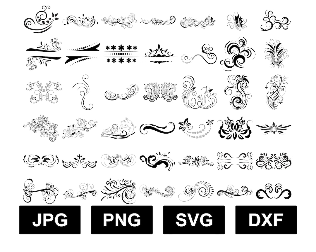 42 Design Elements Curls and Swirls. Dxf, Jpeg ,png, Svg. Instant ...